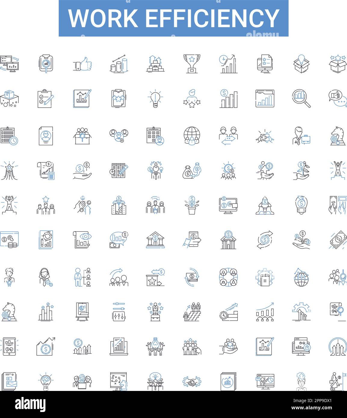Work efficiency outline icons collection. Productivity, Effectiveness ...