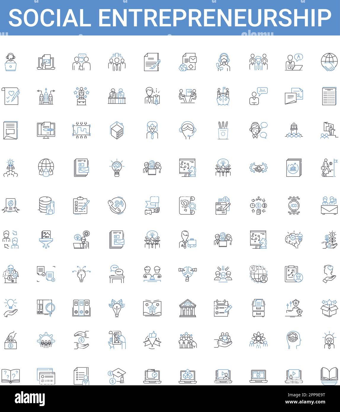 Social entrepreneurship outline icons collection. Social ...