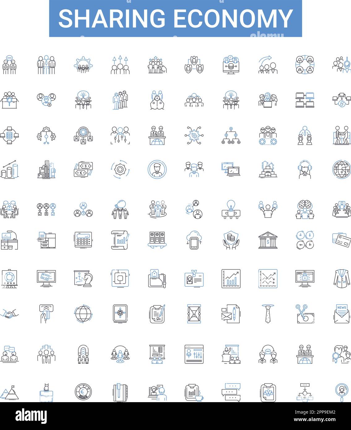 Sharing Economy outline icons collection. Collaborative, Network, Exchange, Disintermediation ...
