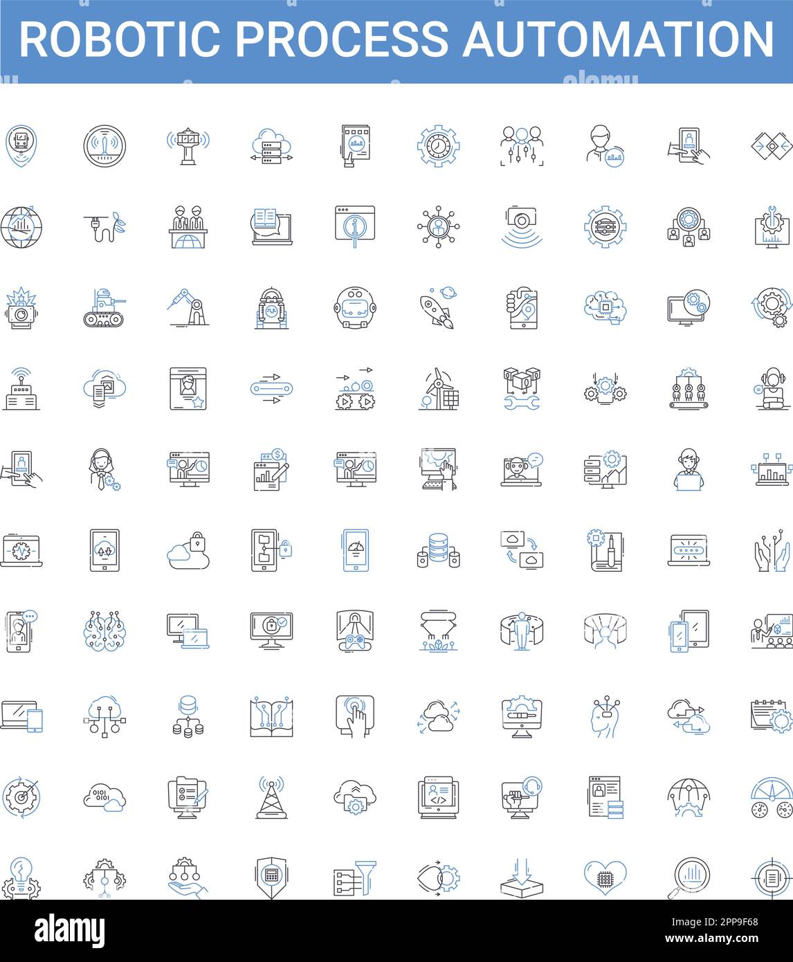 Robotic process automation outline icons collection. Robotics, Process ... Robotic process automation outline icons collection. Robotics, Process ...