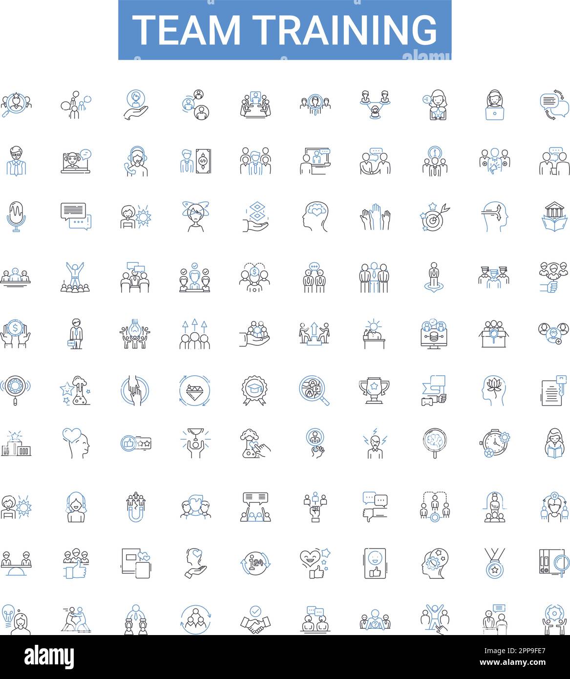 Team training outline icons collection. Team-building, Collaboration, Education, Coaching ...