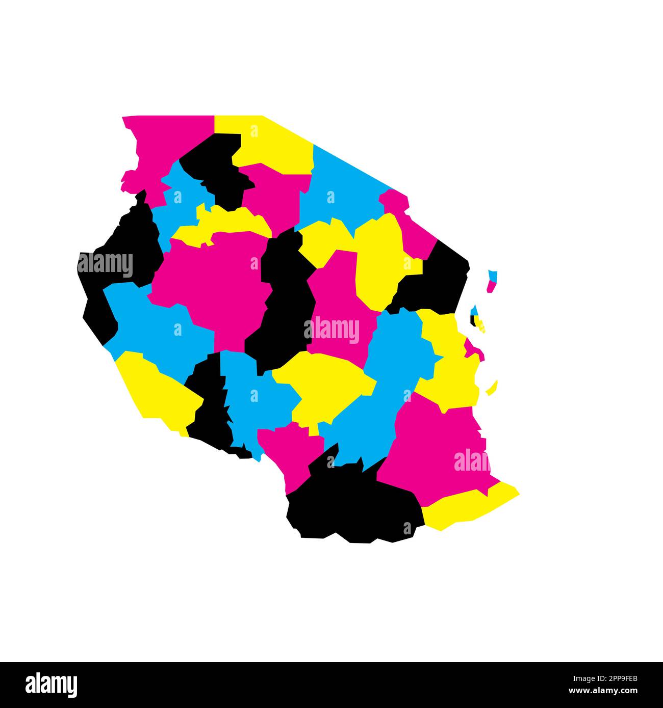 Tanzania political map of administrative divisions - regions. Blank ...