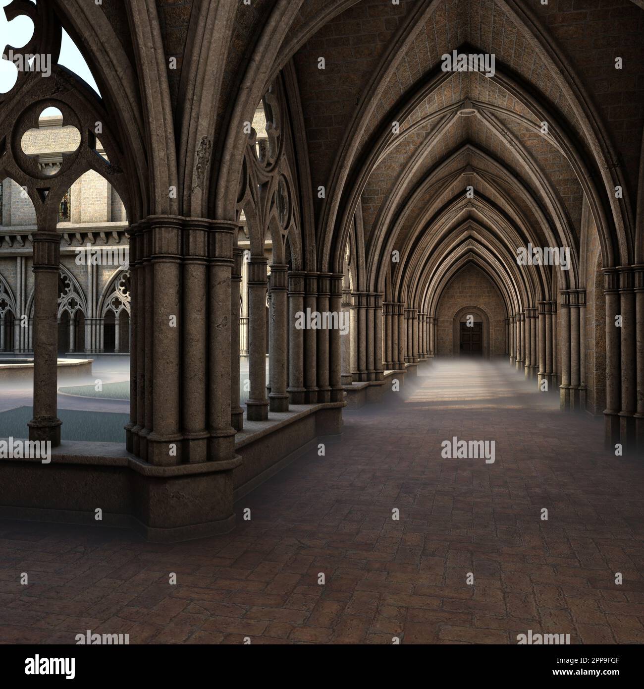 3d render of an ancient gothic courtyard Stock Photo - Alamy
