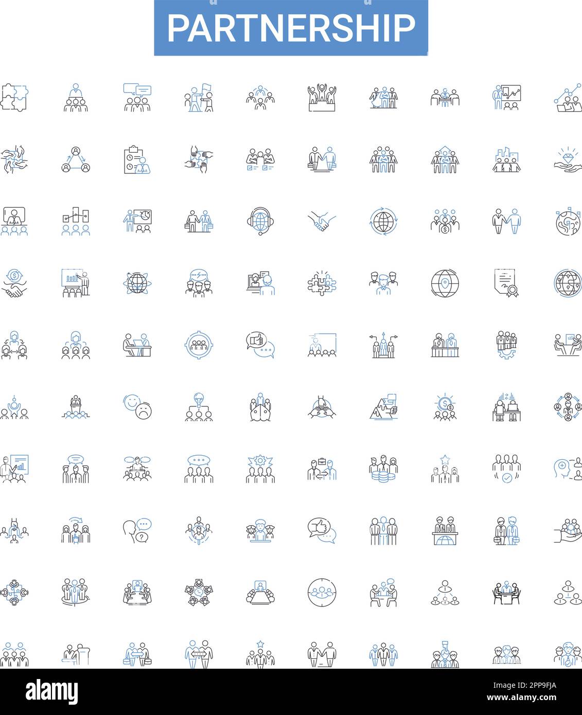 Partnership outline icons collection. Collaboration, Association, Union ...