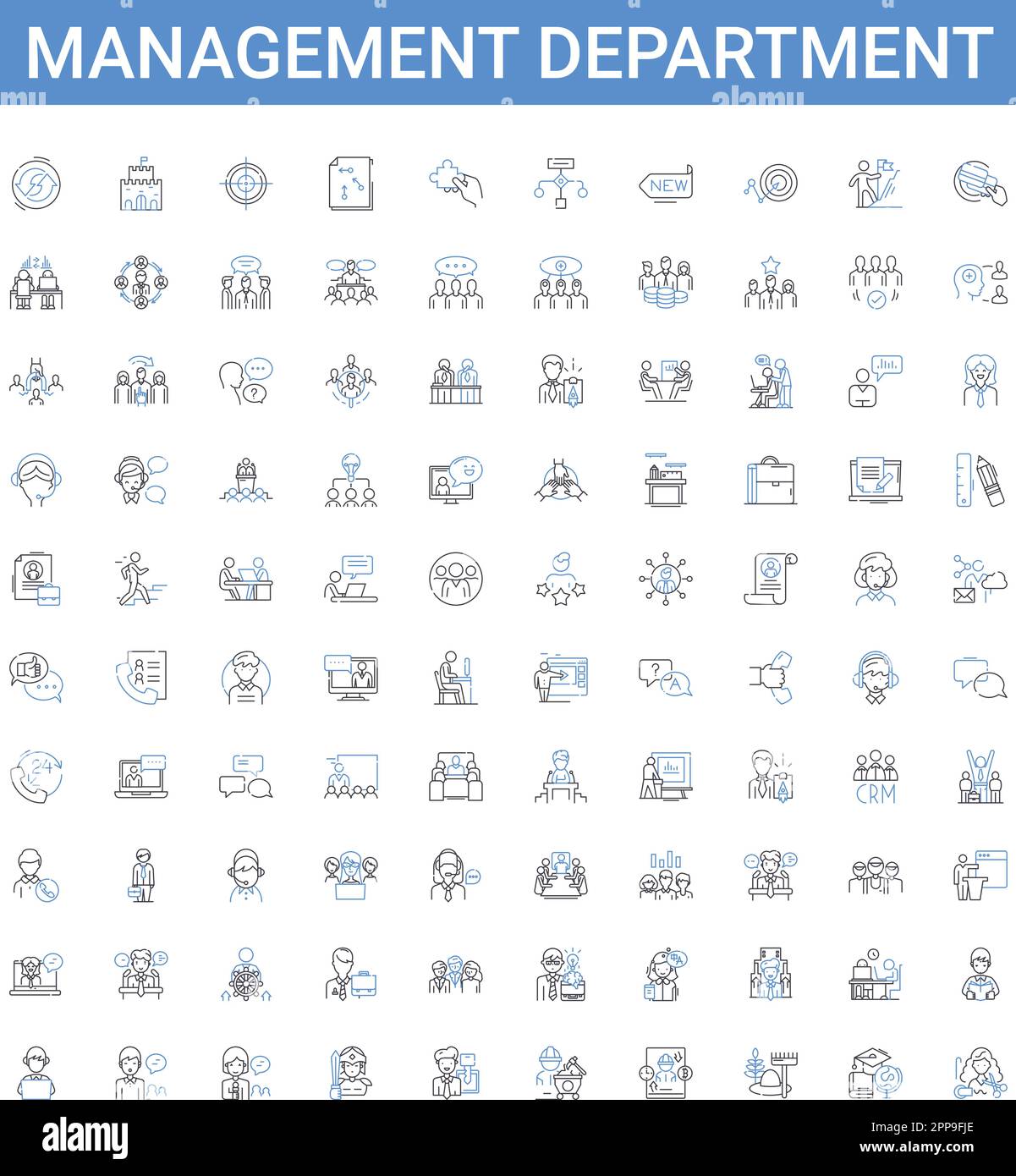 Management department outline icons collection. Managing, Session ...