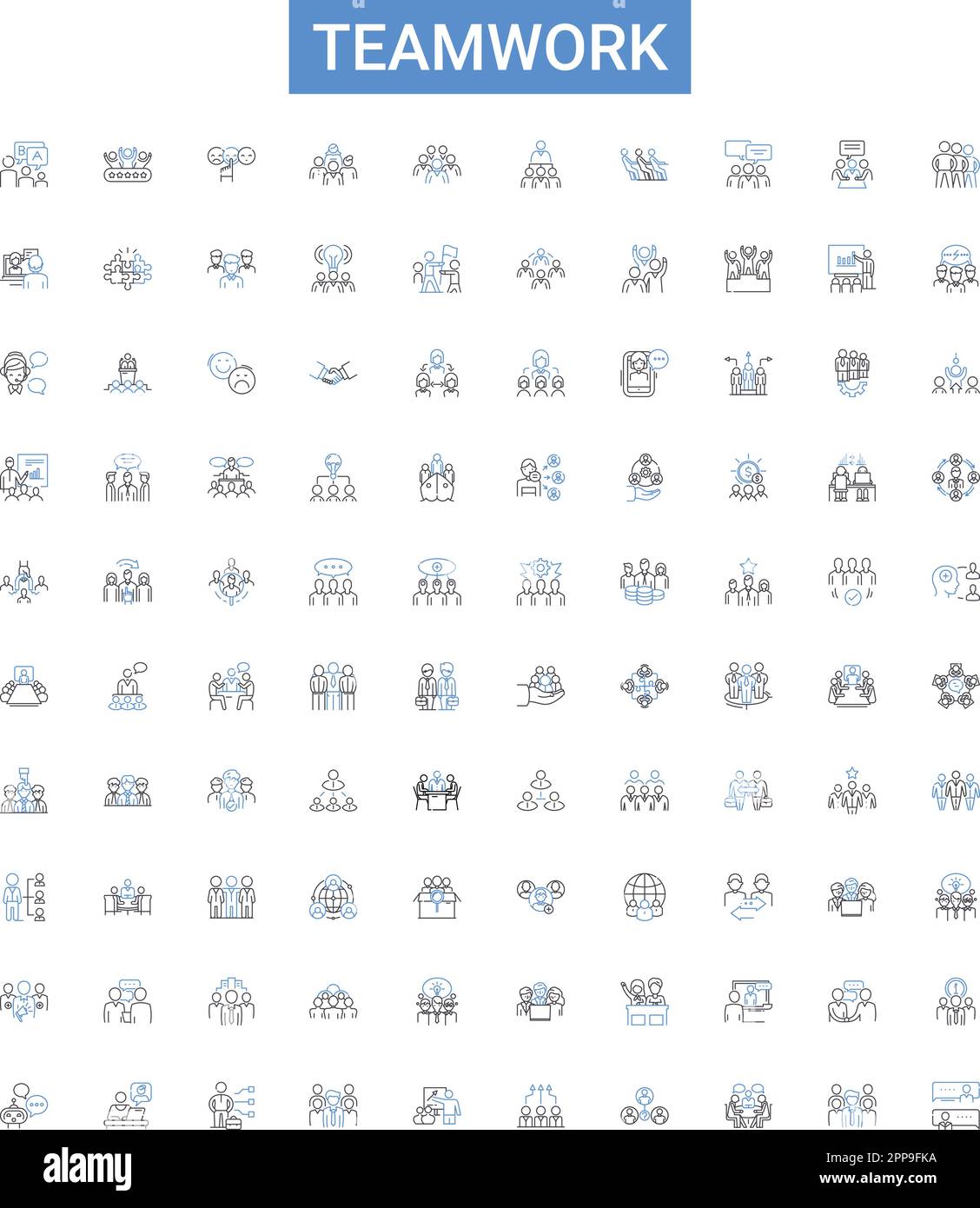 Teamwork outline icons collection. Cooperation, Collaboration, Shared ...