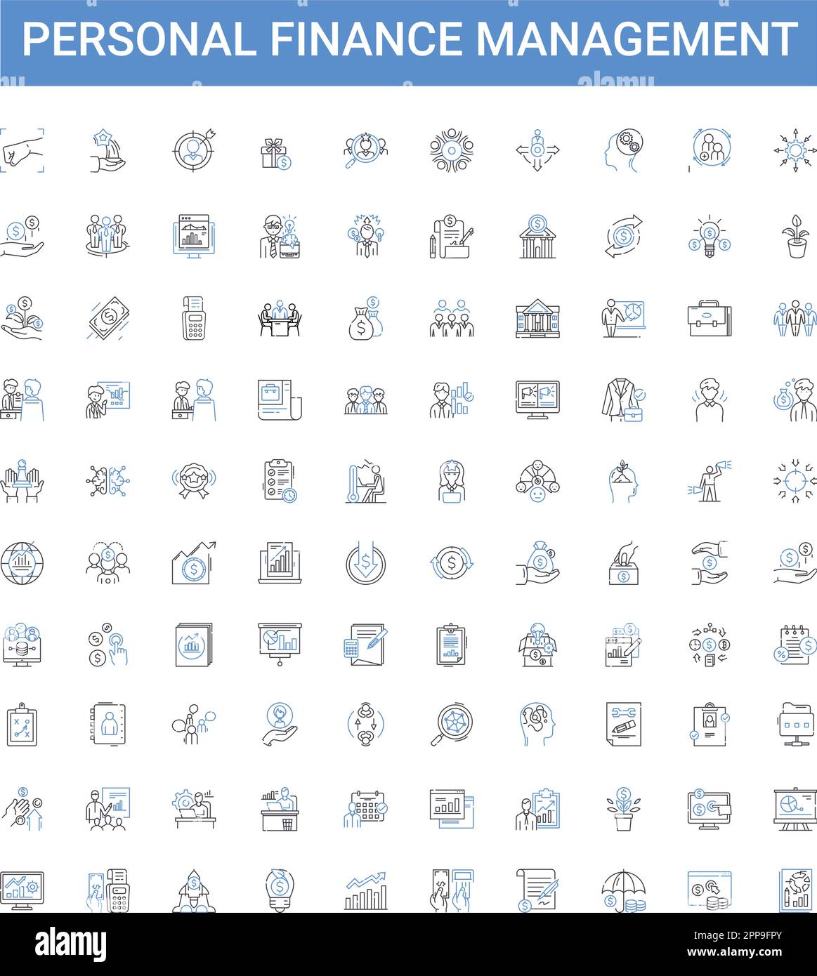 Personal Finance Management outline icons collection. Budgeting, Saving ...
