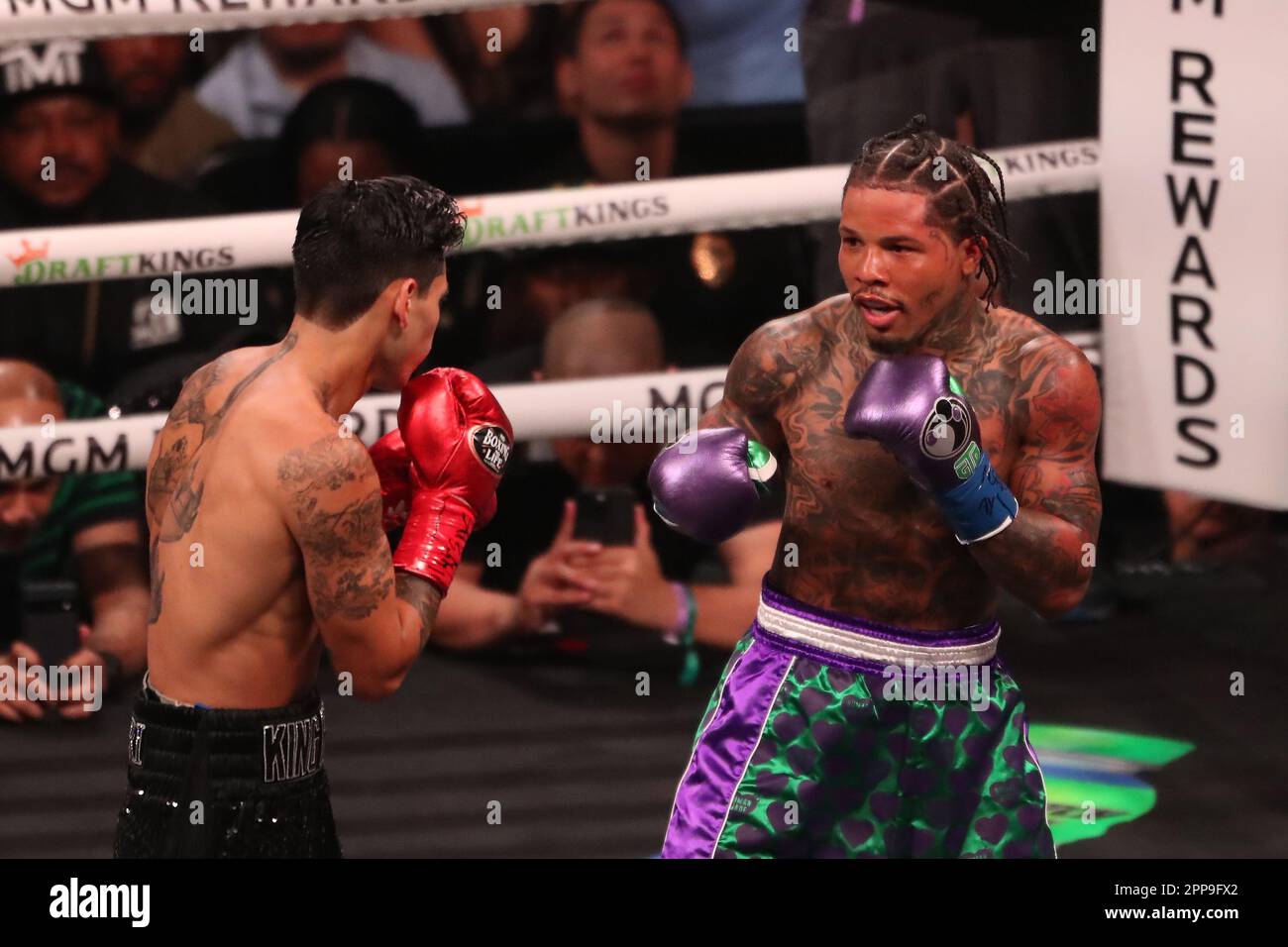 LAS VEGAS, NEVADA -April 22: (L-R) Ryan Garcia battles Gervonta Davis ...