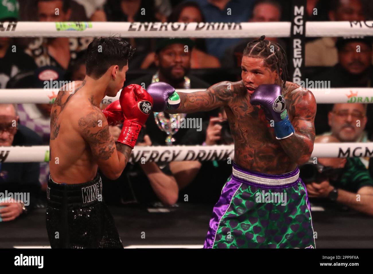 LAS VEGAS, NEVADA -April 22: (R-L) Gervonta Davis punches Ryan Garcia ...
