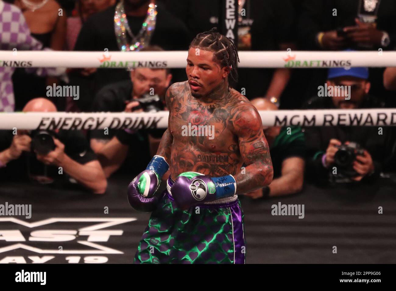 LAS VEGAS, NEVADA -April 22: Gervonta Davis celebrates his victory over ...