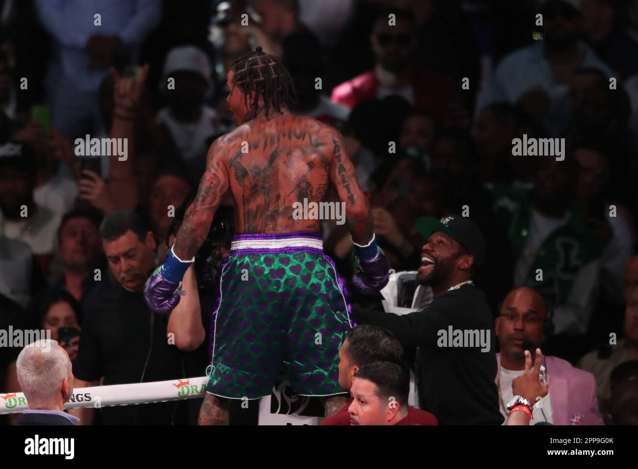 LAS VEGAS, NEVADA -April 22: Gervonta Davis celebrates his victory over ...