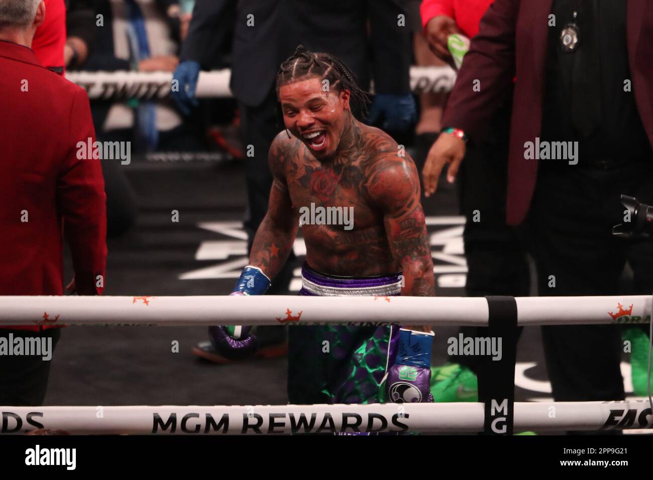 LAS VEGAS, NEVADA -April 22: Gervonta Davis celebrates his victory over ...