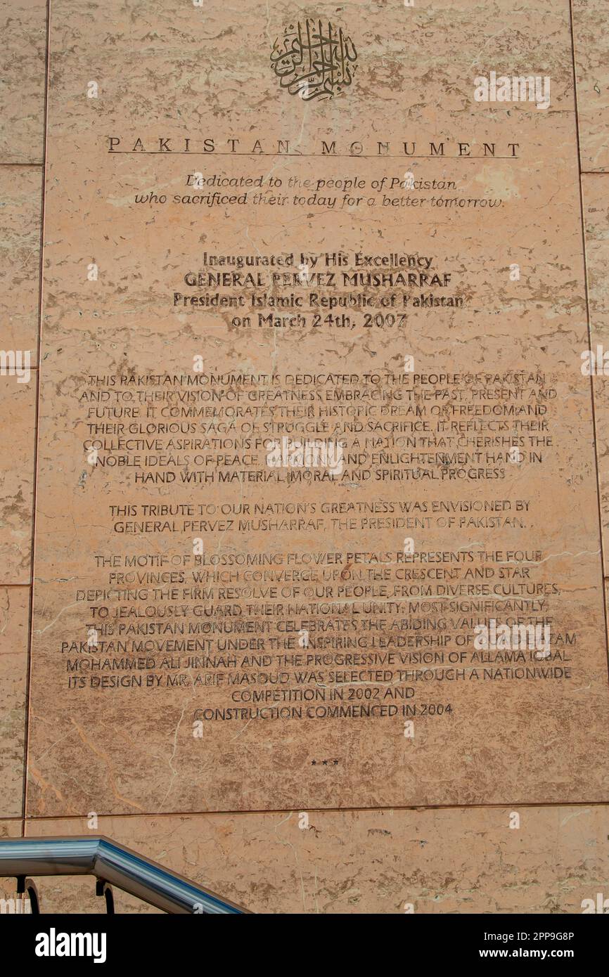 View of Pakistan Monument at the heart of Islamabad, Sign board of ...