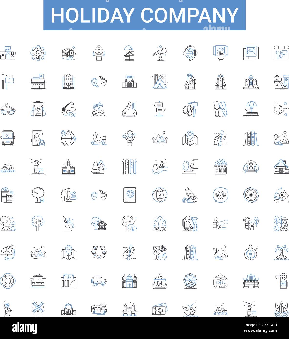 Holiday company outline icons collection. Vacation, Tour, Travel ...