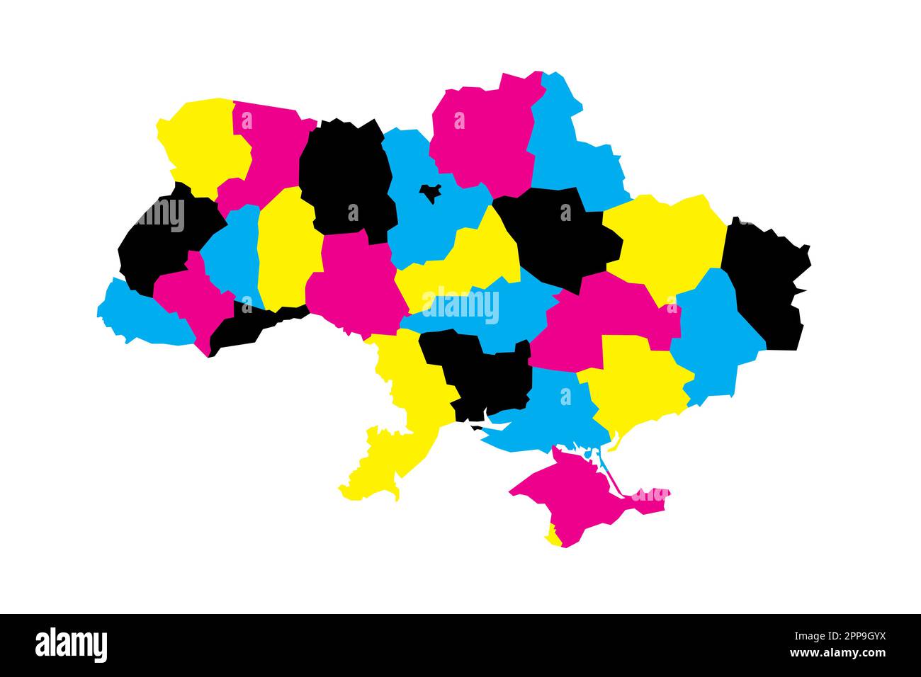 Ukraine political map of administrative divisions - regions, two cities with special status of ...