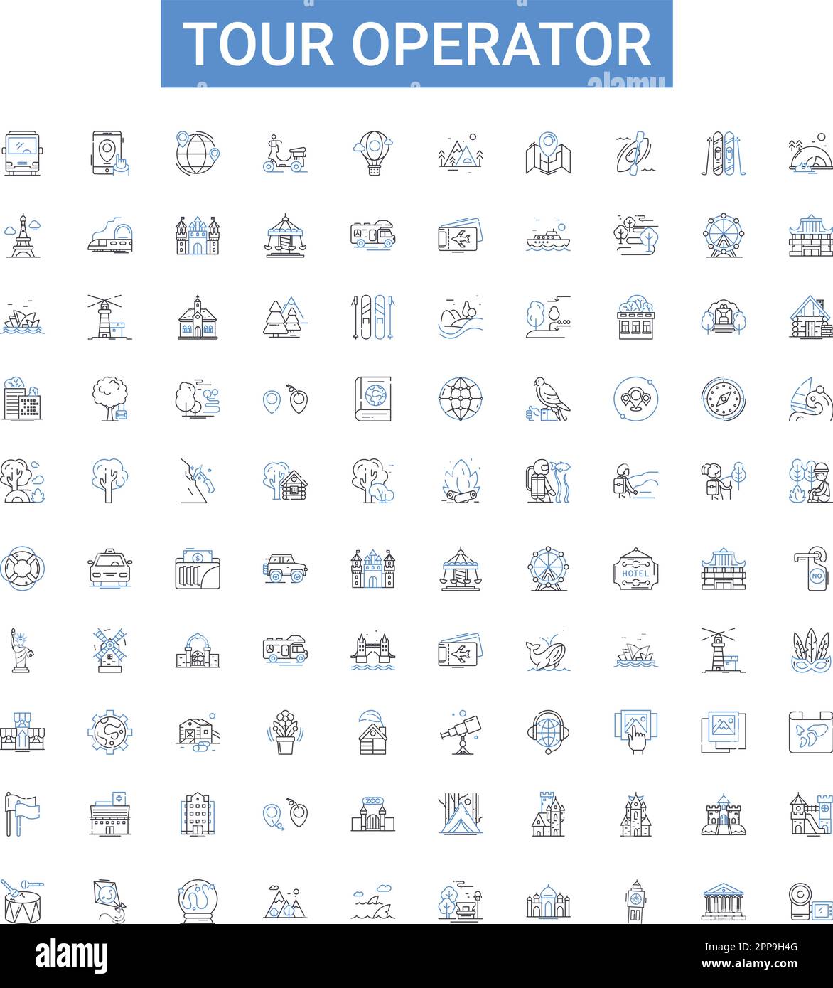 Tour operator outline icons collection. Tour, Operator, Travel, Agency ...