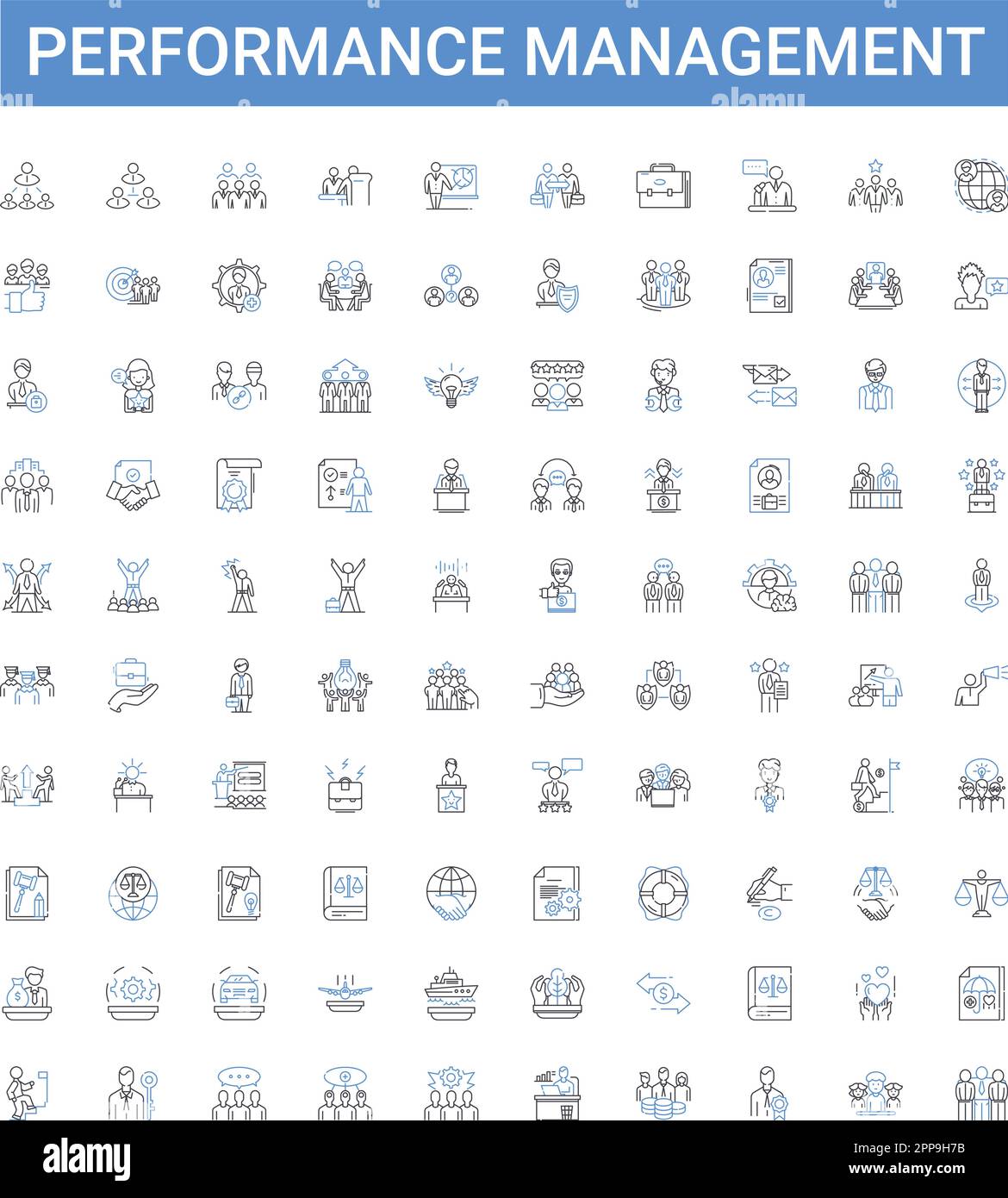 Performance management outline icons collection. Performance ...