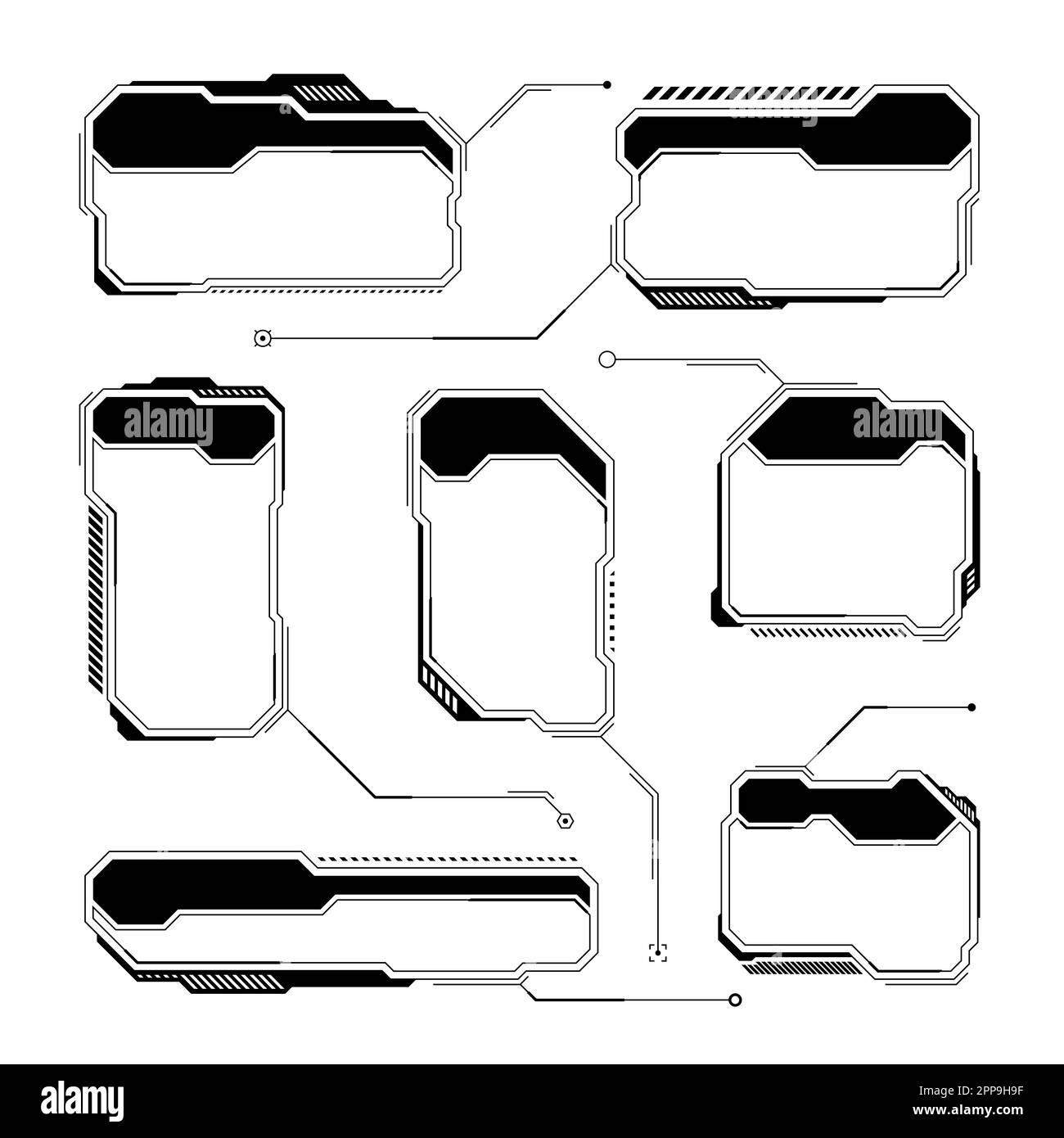 Black futuristic HUD or UI elements. Sci-fi user interface text boxes ...