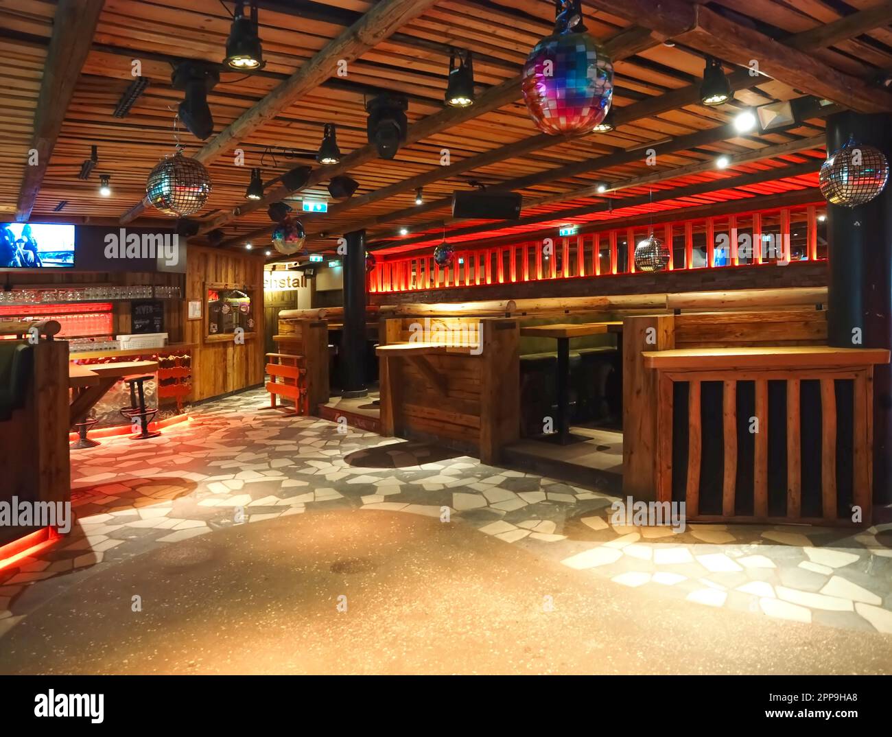 in the ski hall in the Alpenpark Neuss in Germany with bars and ...