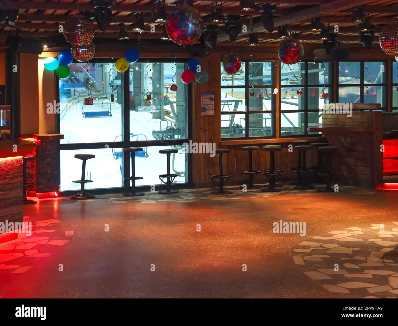 in the ski hall in the Alpenpark Neuss in Germany with bars and ...