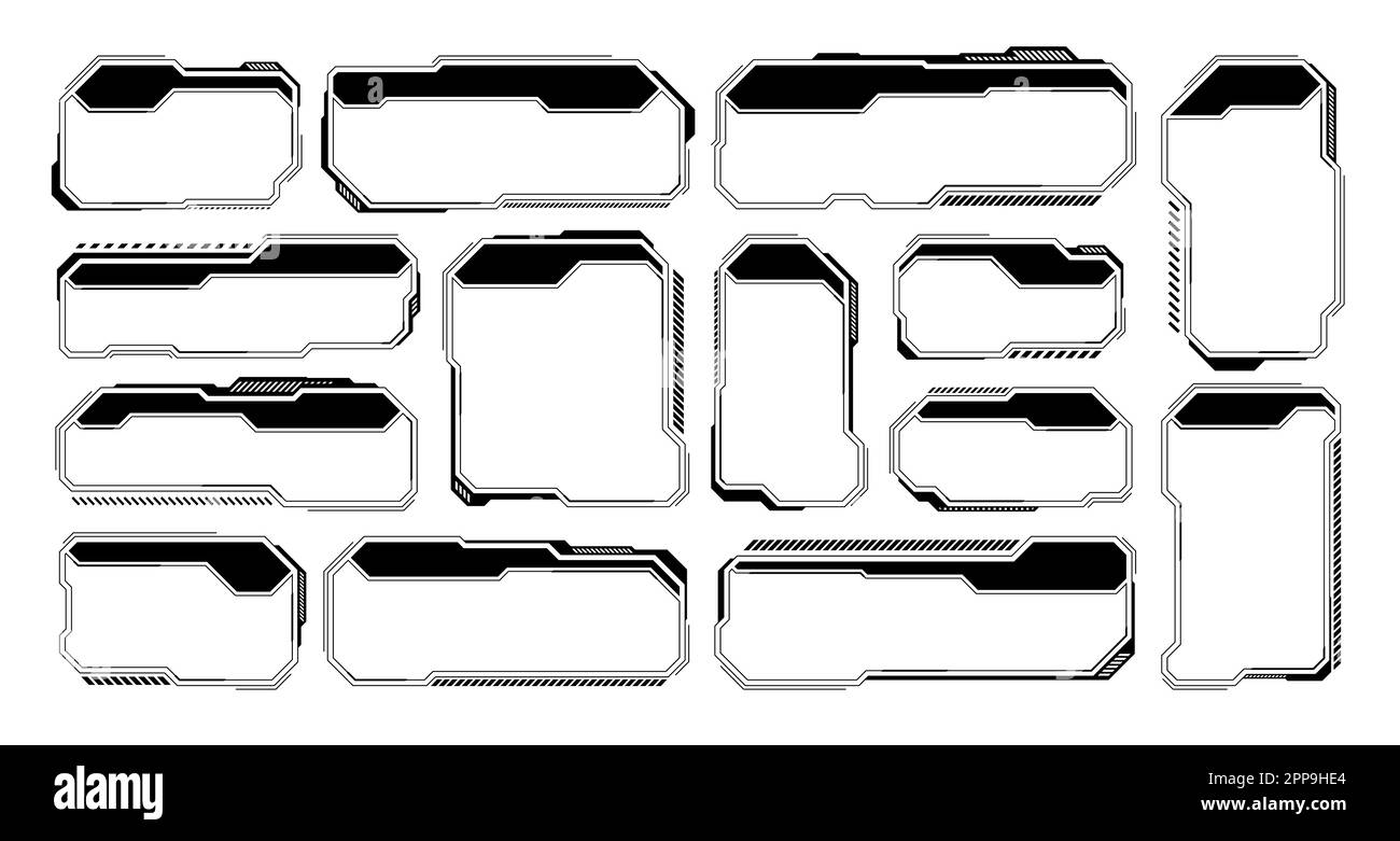 Black futuristic HUD or UI elements. Sci-fi user interface text boxes ...