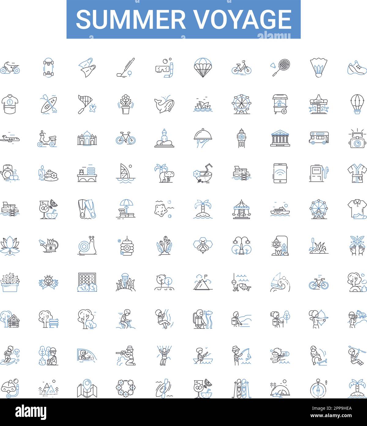 Summer voyage outline icons collection. Voyage, Summer, Tour, Trip ...