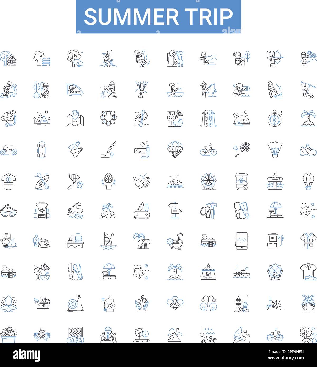 Summer trip outline icons collection. Tour, Vacation, Holiday, Getaway ...