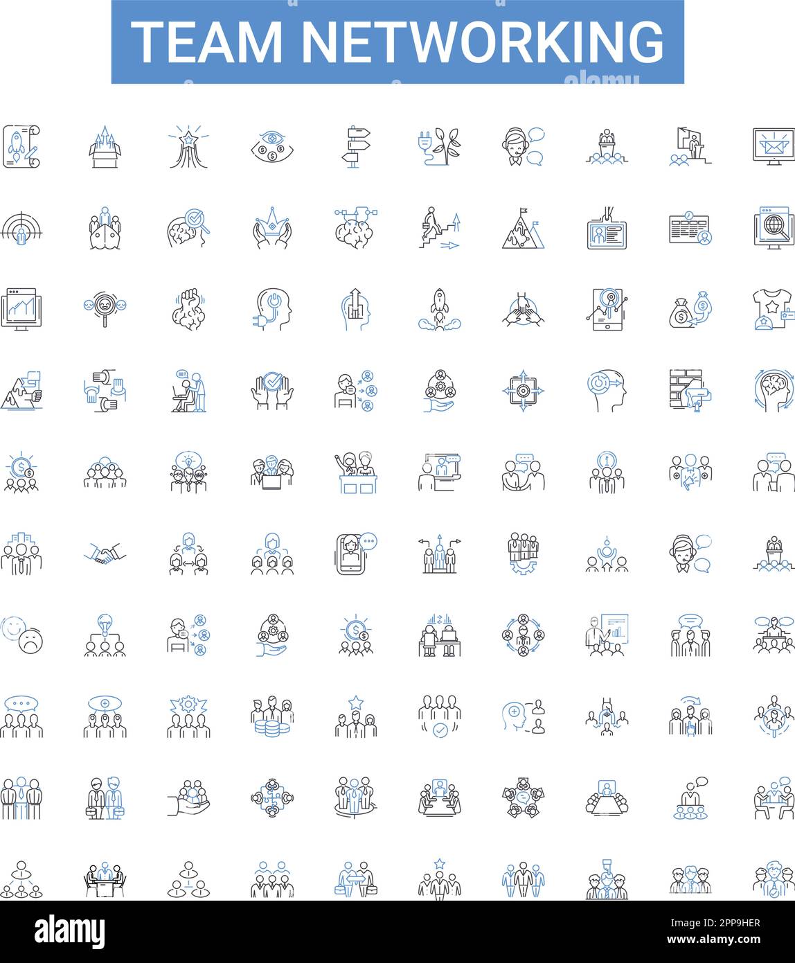 Team networking outline icons collection. Networking, Team ...