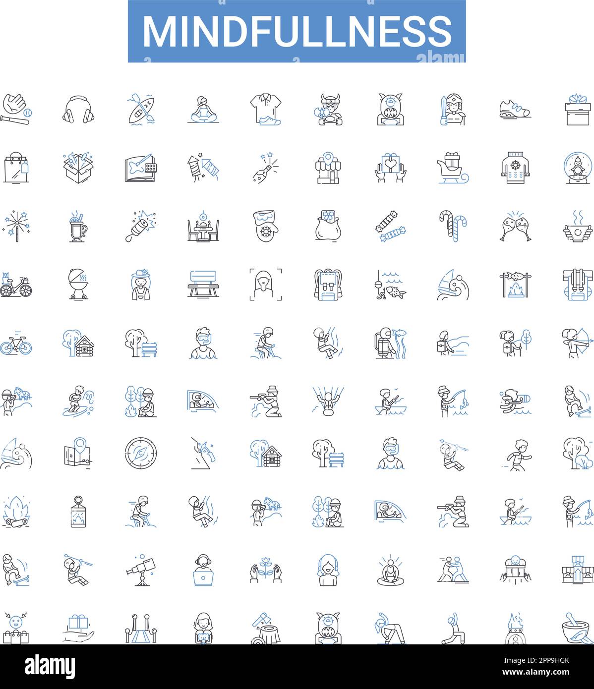 Mindfullness outline icons collection. Meditation, Awareness, Presence ...