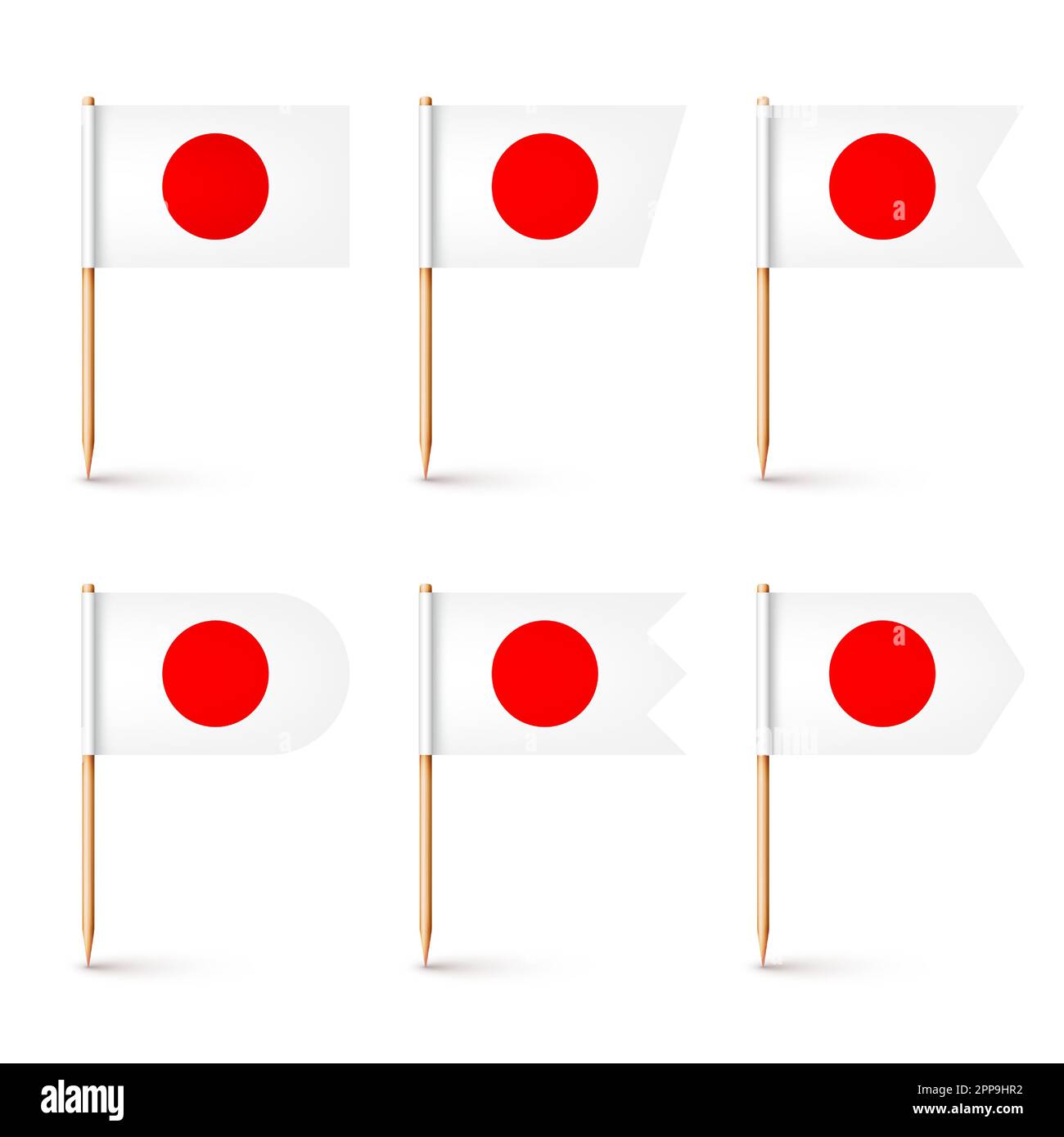 Realistic various Japanese toothpick flags. Souvenir from Japan. Wooden ...
