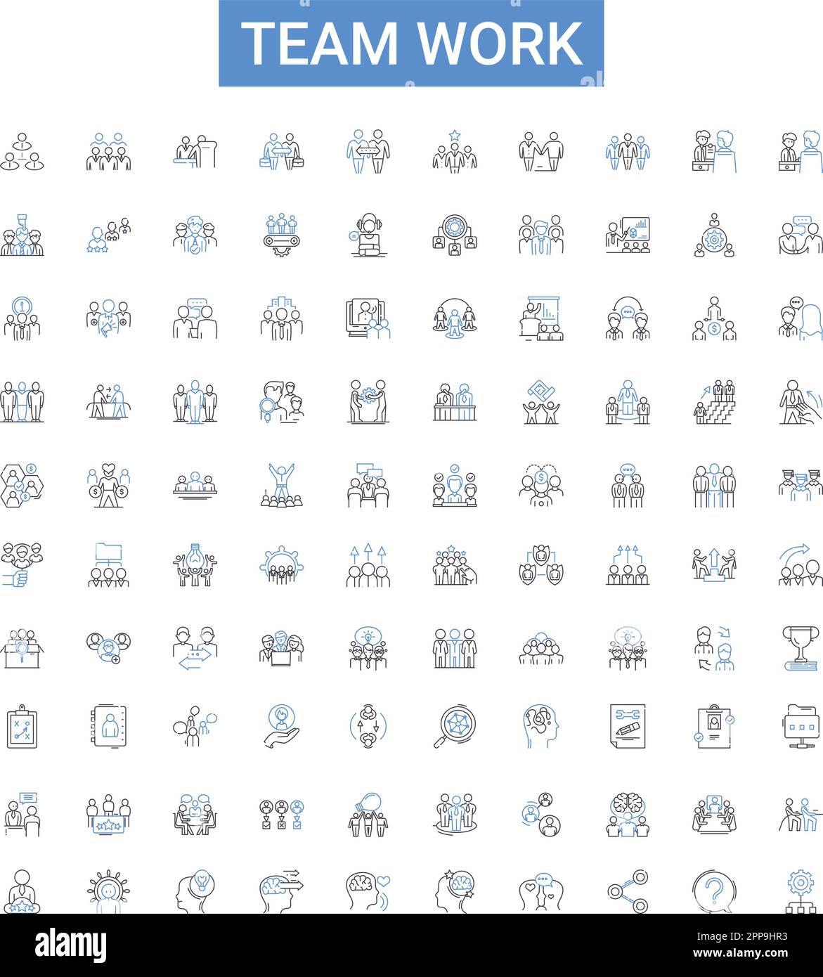 Team work outline icons collection. Collaboration, Cooperation, Unison ...