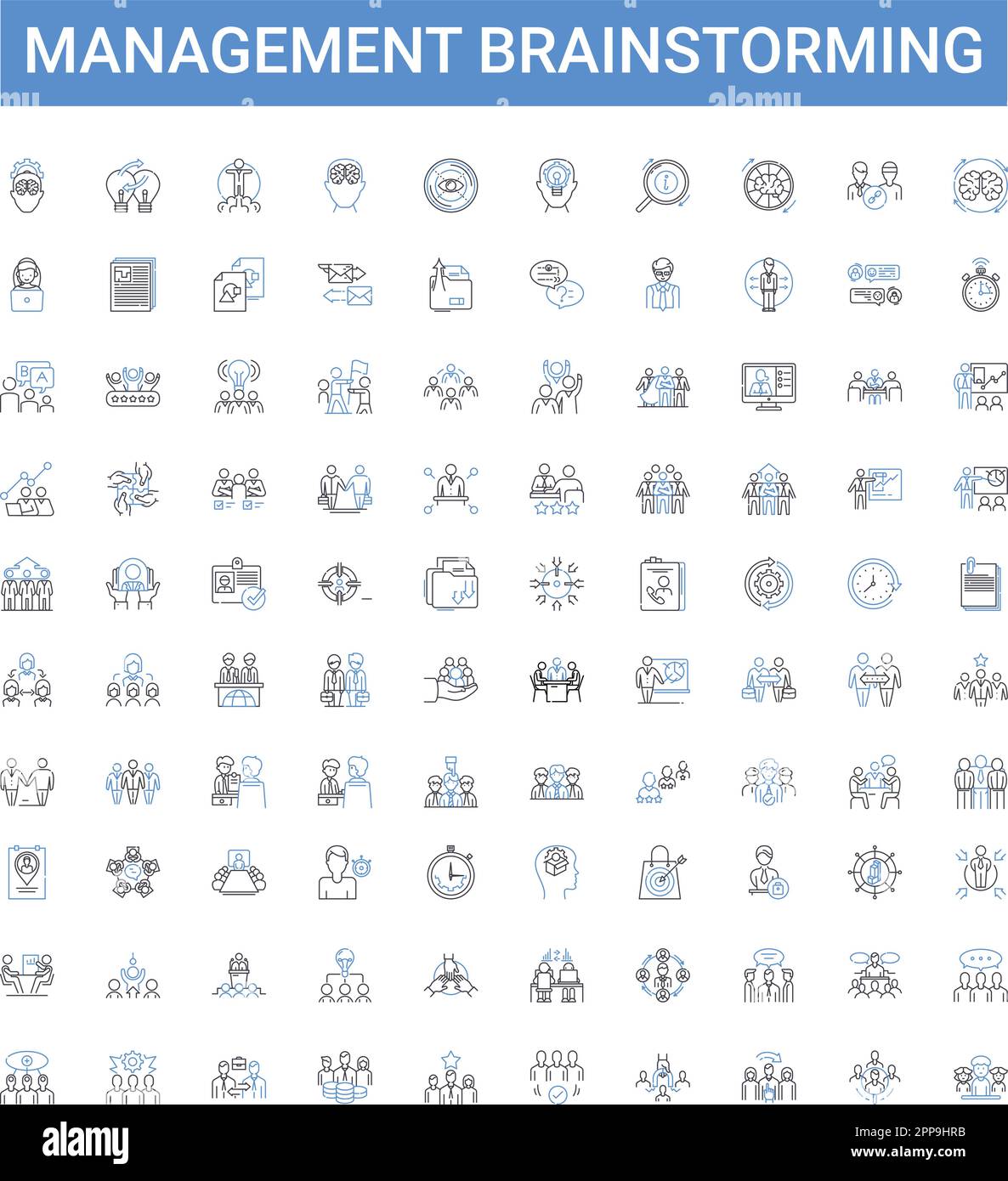 Management brainstorming outline icons collection. Brainstorming ...