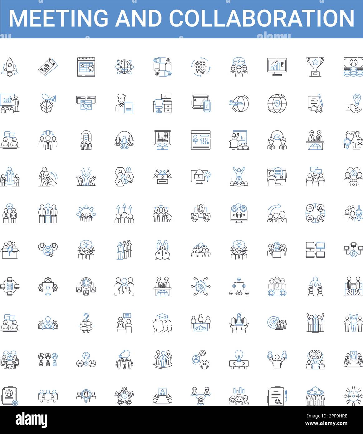 Meeting and collaboration outline icons collection. Coordinating ...