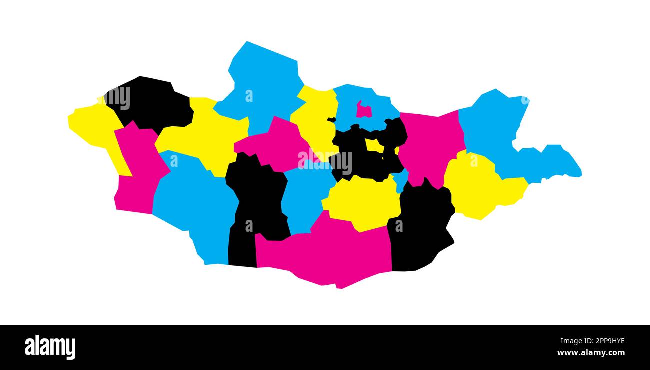 Mongolia political map of administrative divisions - provinces and khot Ulaanbaatar. Blank ...