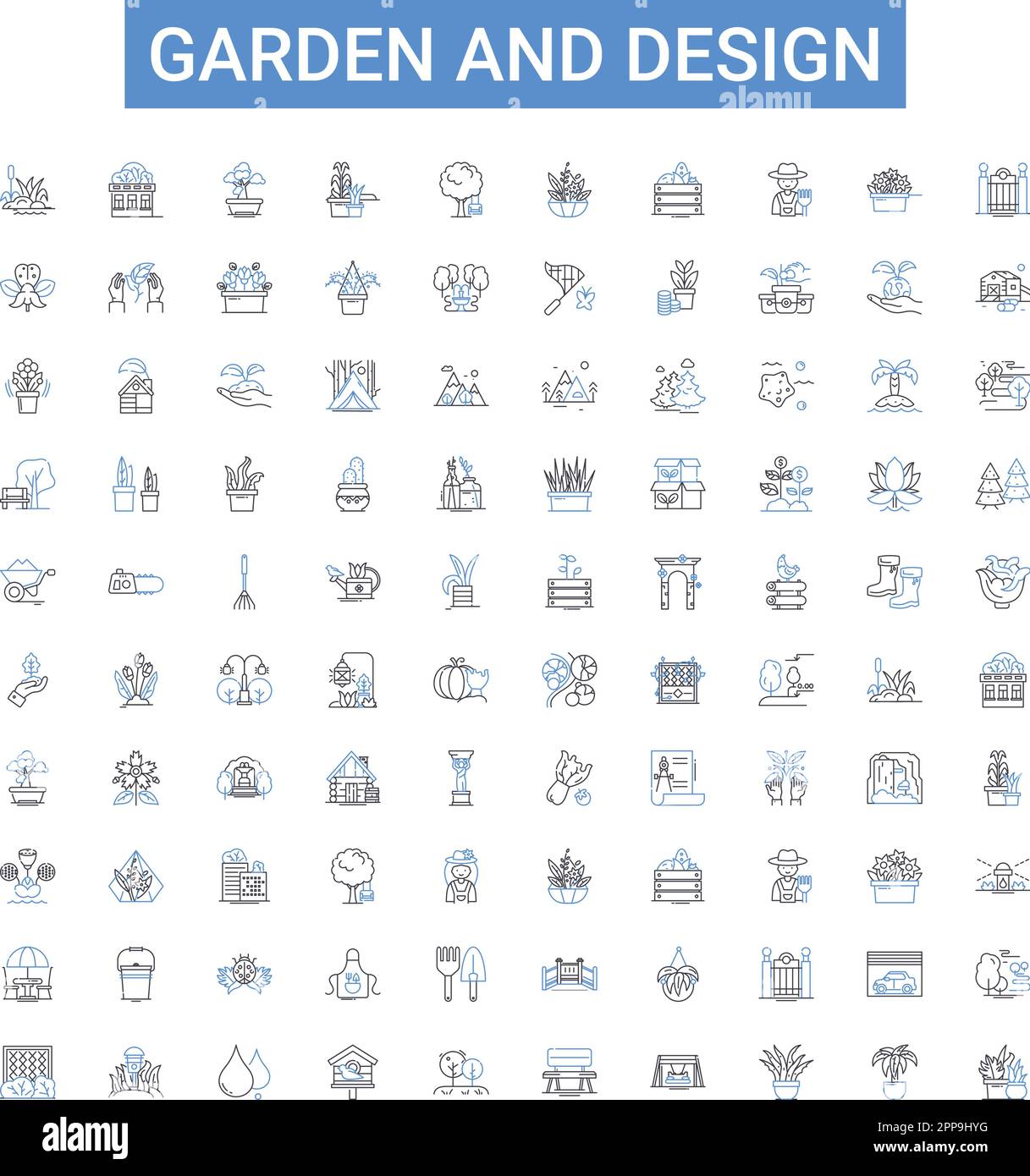 Garden and design outline icons collection. Landscaping, Gardening ...