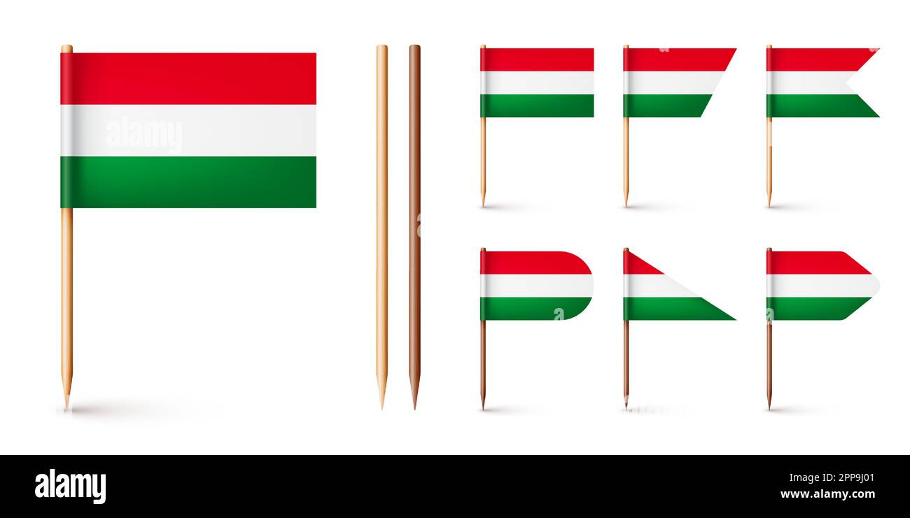 Realistic various Hungarian toothpick flags. Souvenir from Hungary ...