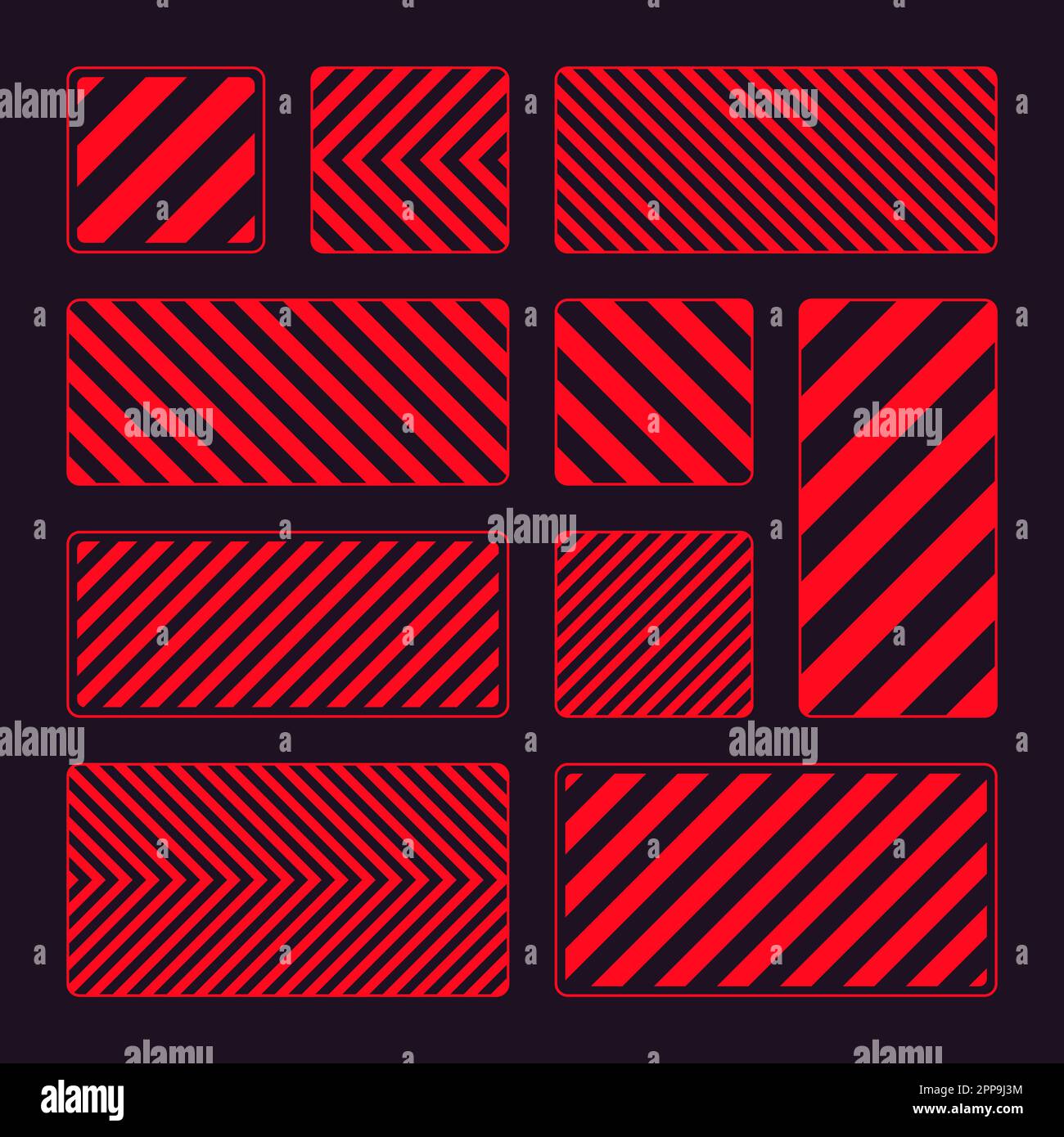 Various red warning signs with diagonal lines. Attention, danger or ...