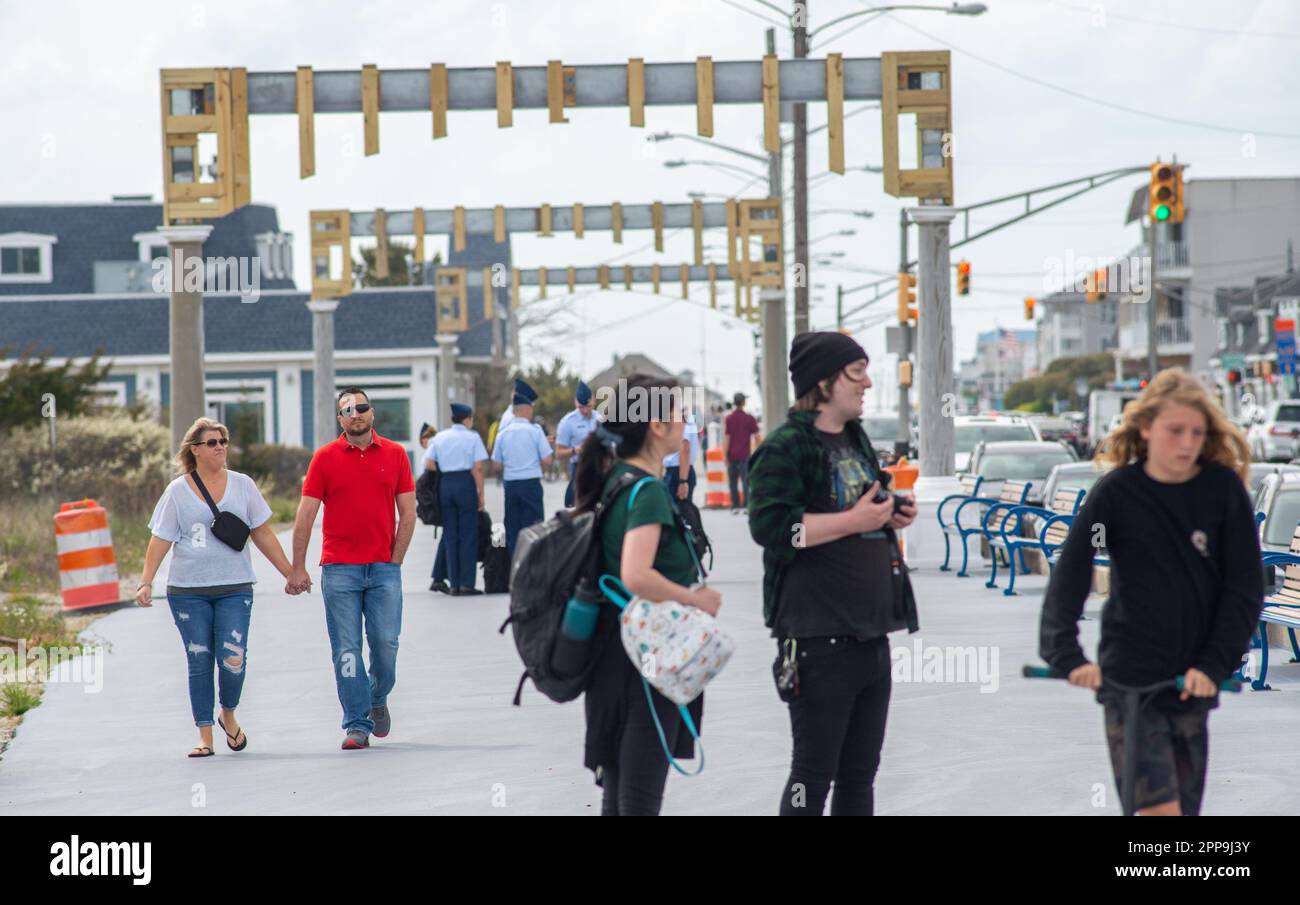Cape May, United States. 22nd Apr, 2023. Pedestrians pass through the ...