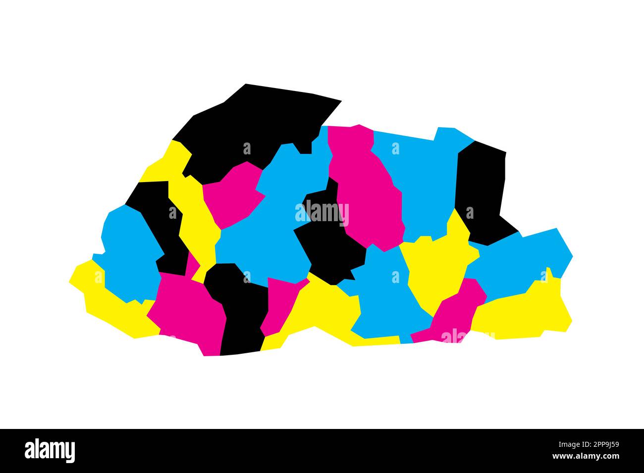 Bhutan political map of administrative divisions - districts. Blank ...