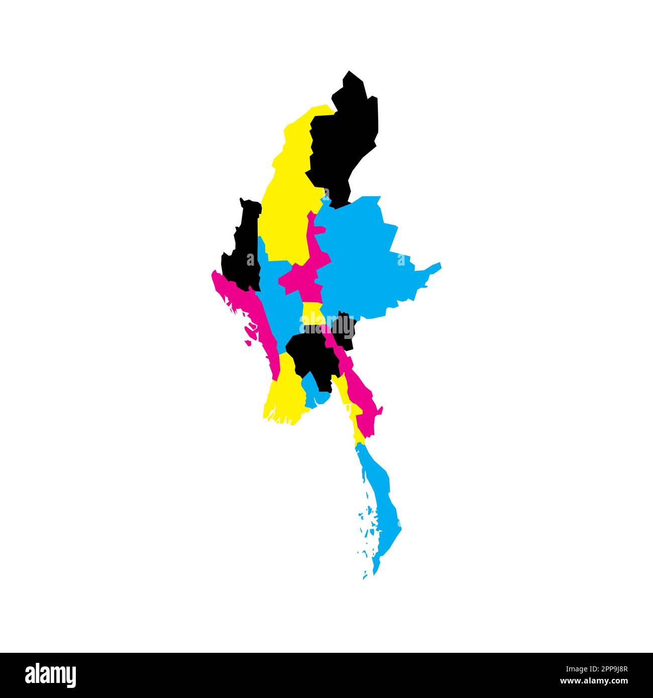 Myanmar political map of administrative divisions - states, regions and ...