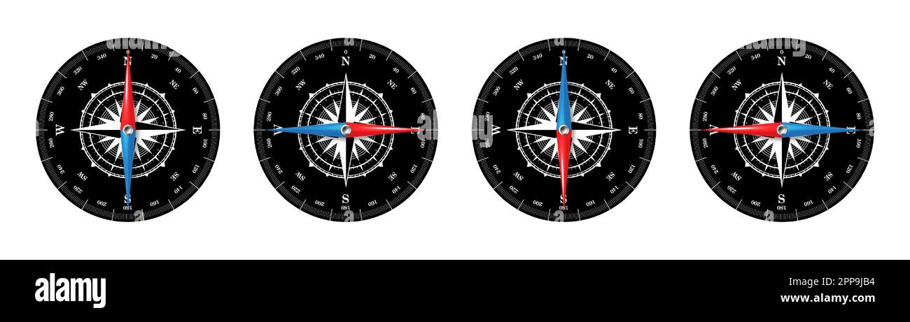 Marine compass, nautical wind rose with cardinal directions of North ...
