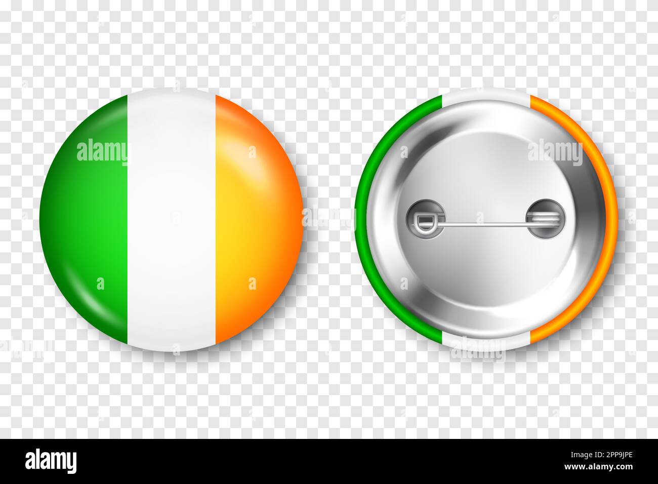 Realistic button badge with printed Irish flag. Souvenir from Ireland ...