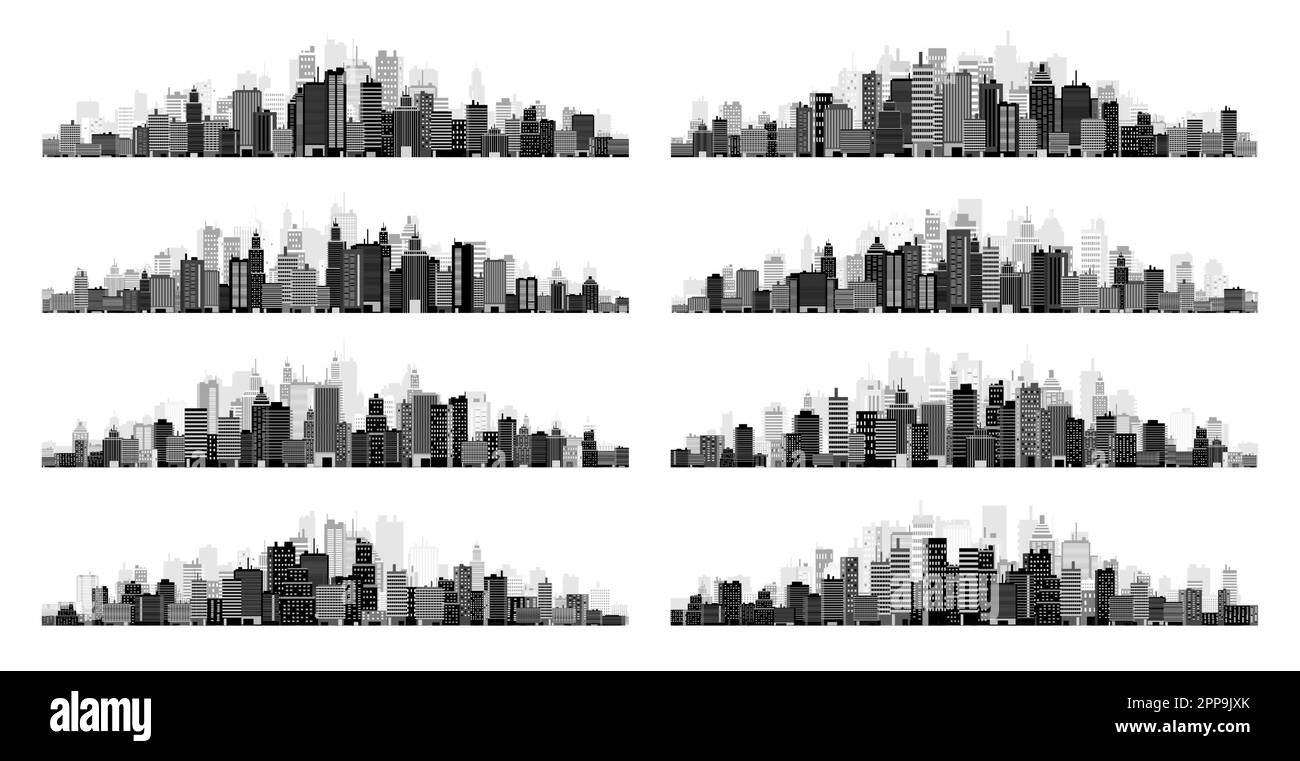 City silhouettes. Cityscape, town skyline, horizontal panorama. Midtown ...