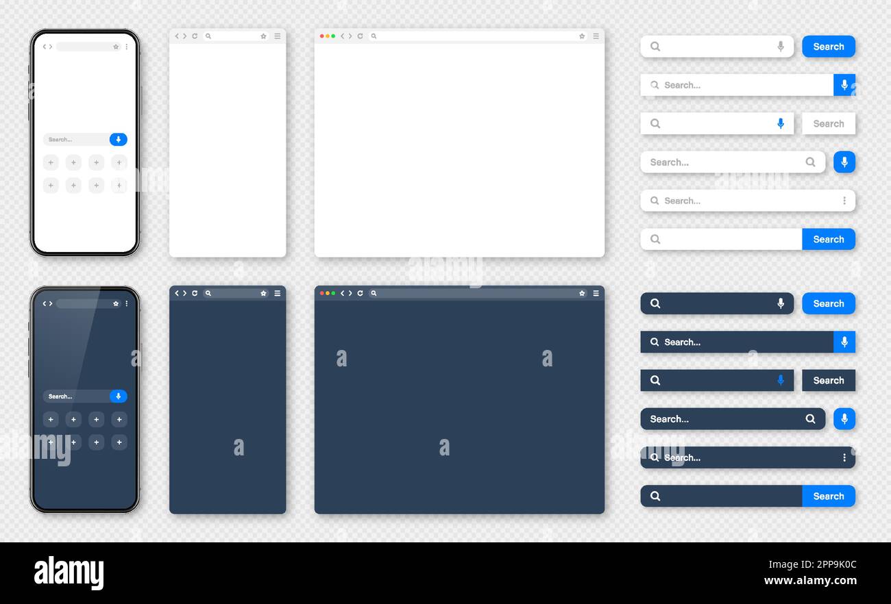 Smartphone, blank internet browser window with various search bars. Web ...
