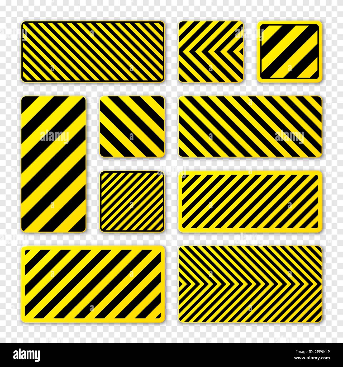 Various black and yellow warning signs with diagonal lines. Attention ...