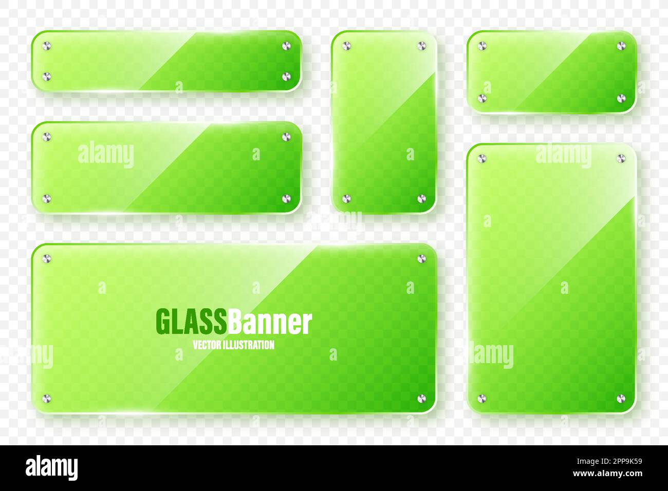 Realistic glass frames collection. Green transparent glass banners with ...