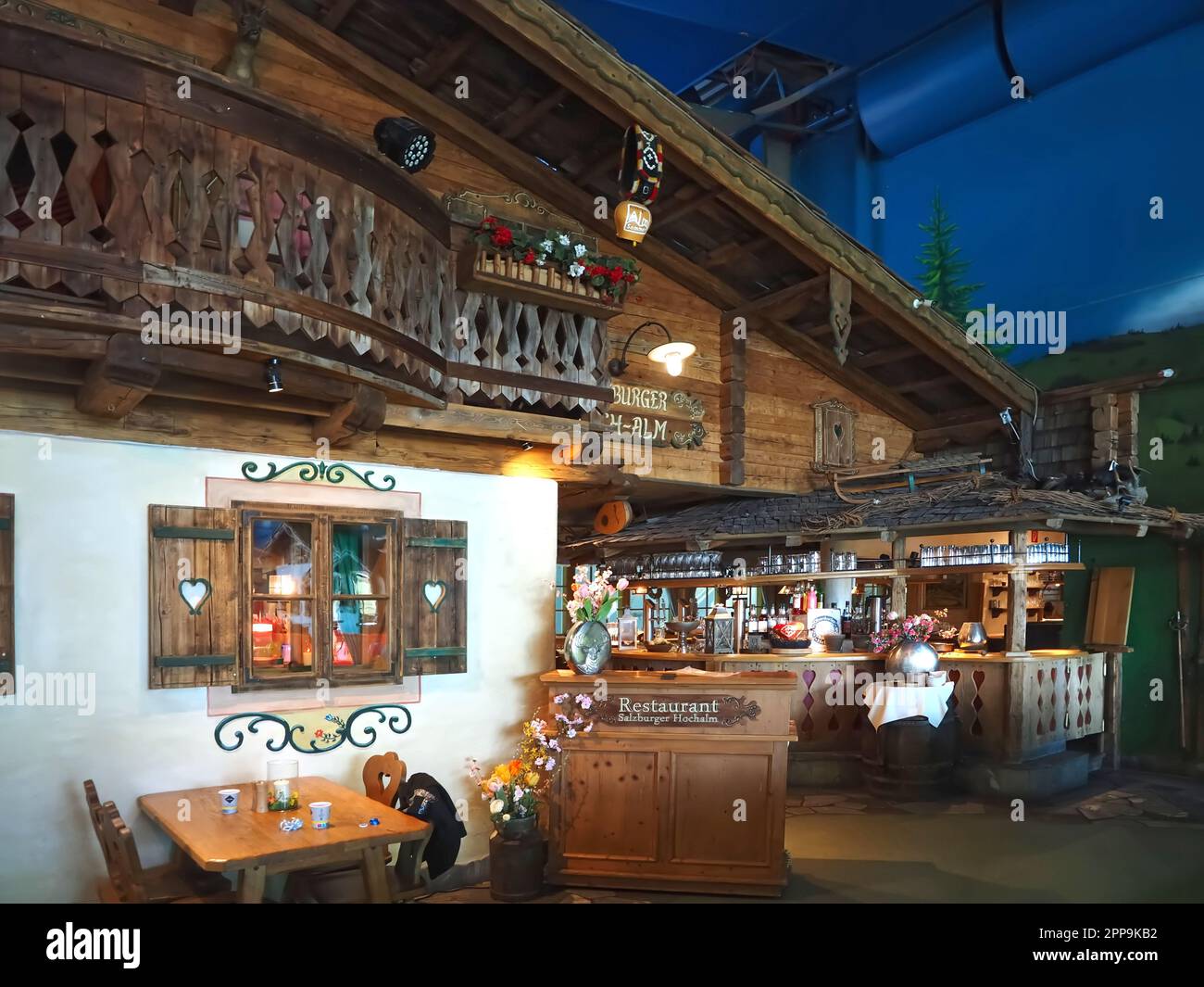 in the ski hall in the Alpenpark Neuss in Germany with bars and ...