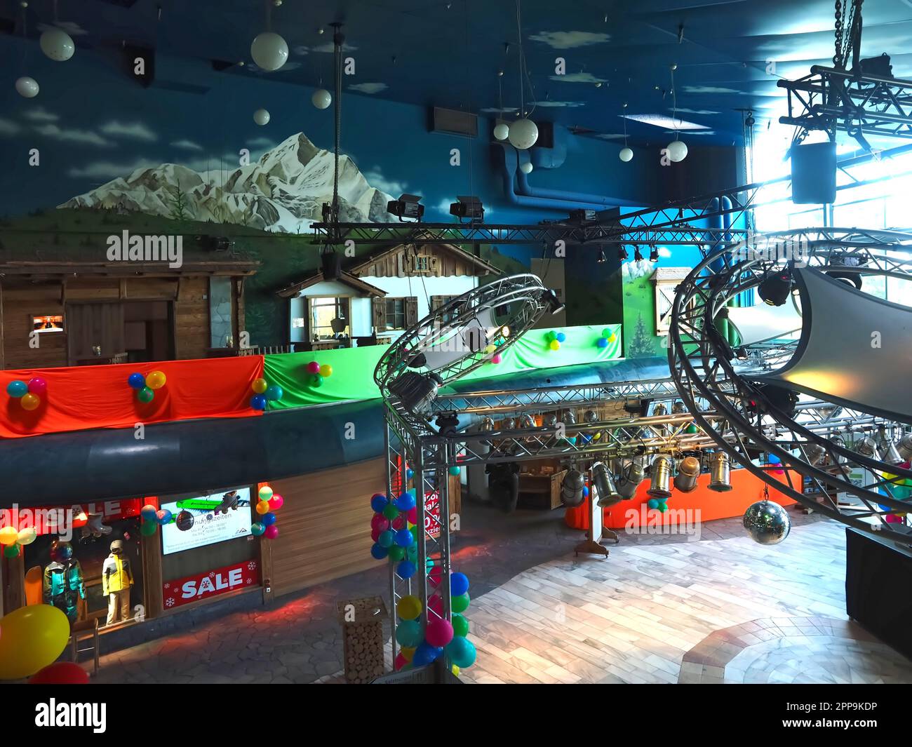 in the ski hall in the Alpenpark Neuss in Germany with bars and ...