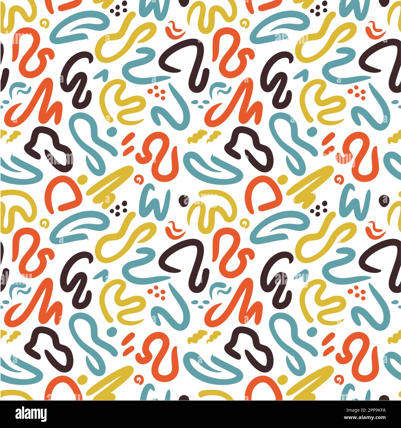 90 s style squiggles seamless pattern. Colorful doodles for textile or ...