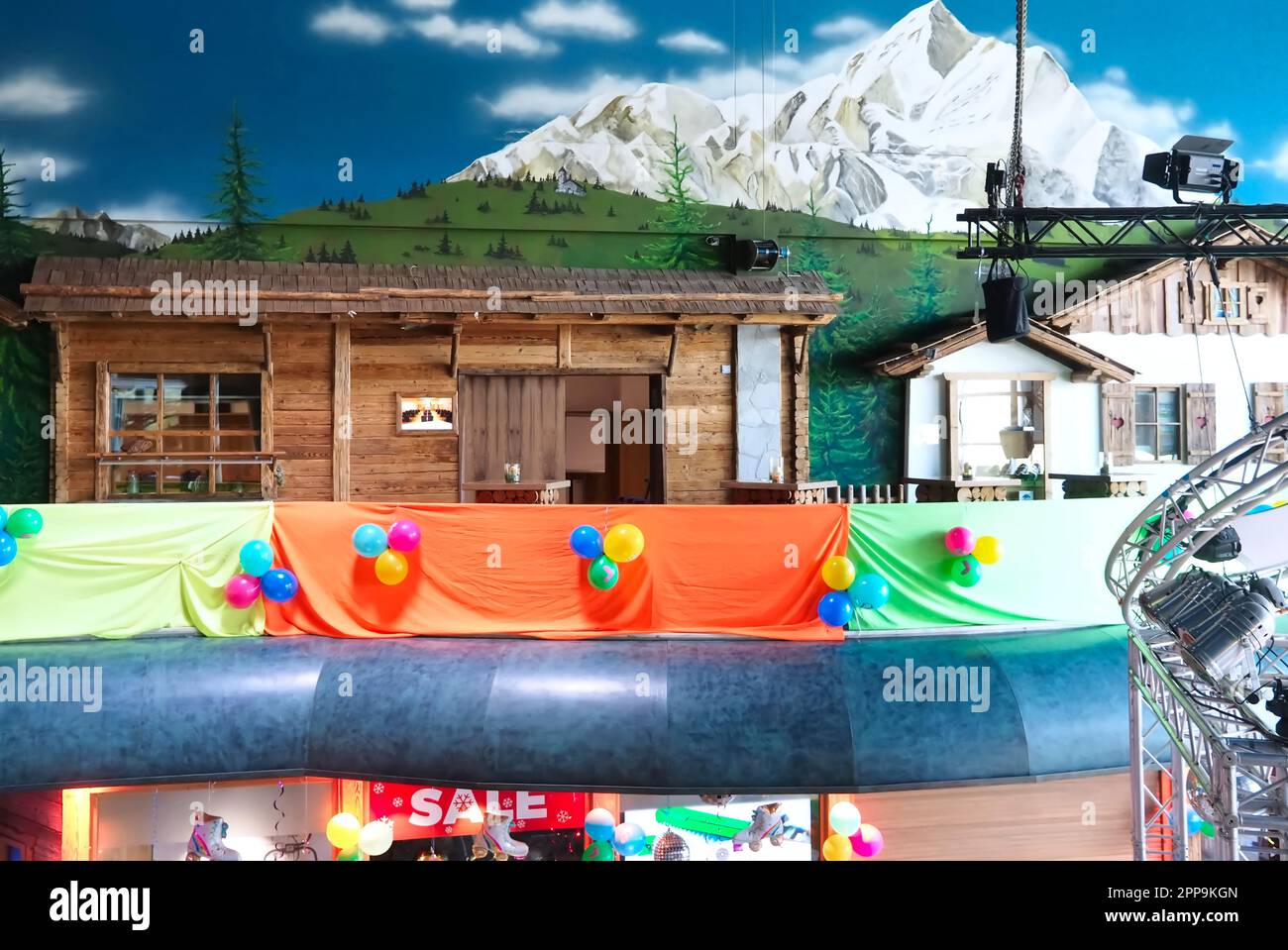 in the ski hall in the Alpenpark Neuss in Germany with bars and ...